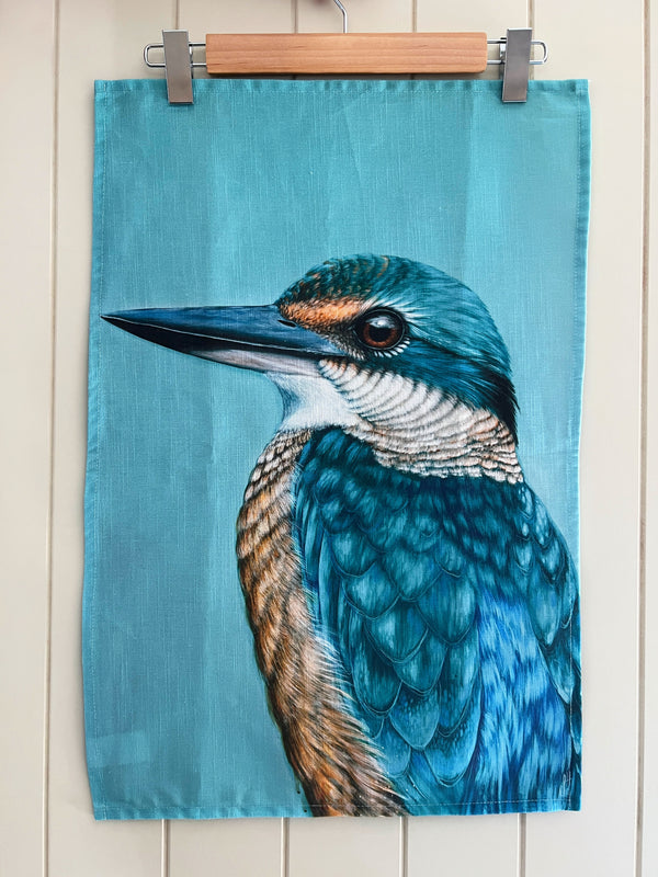 Tea Towel 'Iluka Kingfisher' pre-order - Jess Hutchison Art